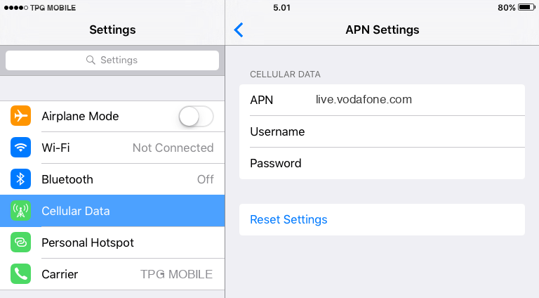 iPad (iOS9) TPG Mobile Internet APN settings - APN Settings Australia